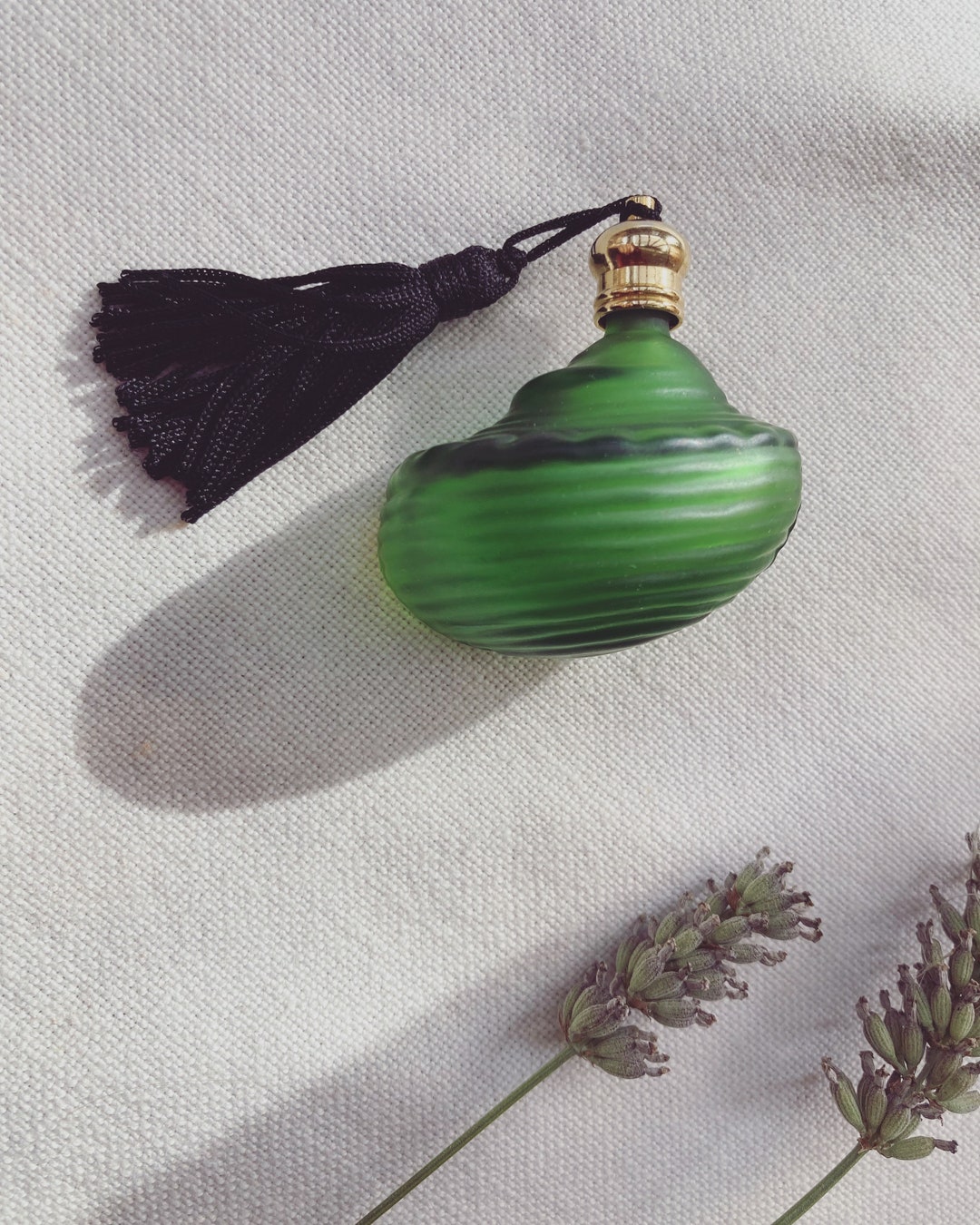 Vintage Seashell Bottle Green Small Perfume Bottle With Black Silk ...