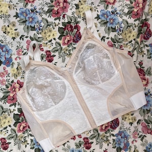 Vintage White Lace Bullet Longline Bra Corset Bustier Large Xl Plus ...