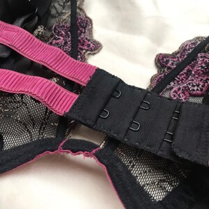 Pretty Black Mesh and Fuschia Pink Magenta Embroidered Designer Bra ...