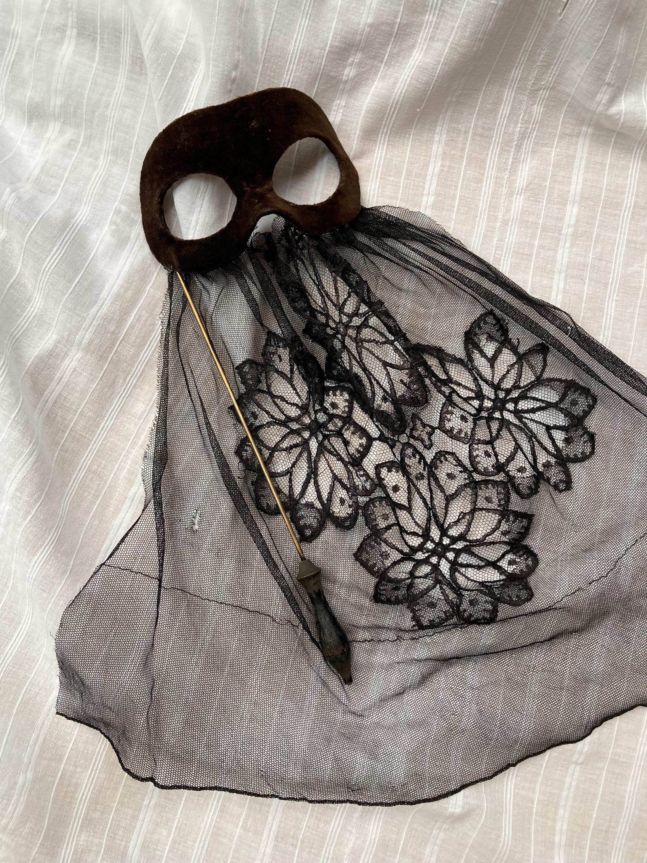 Antique 1920's Brown and Black Velvet Face Mask Burlesque Covering ...