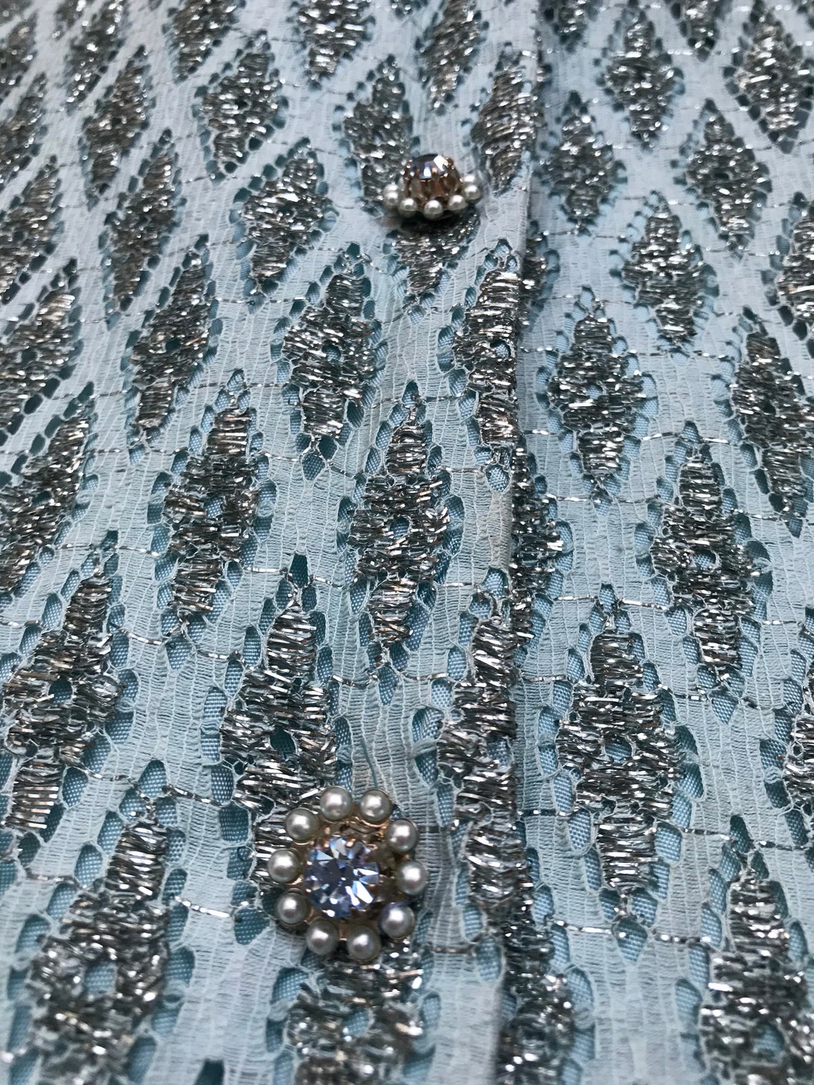 Vintage 60s 1960s metallic baby blue silver pearl geometrical | Etsy