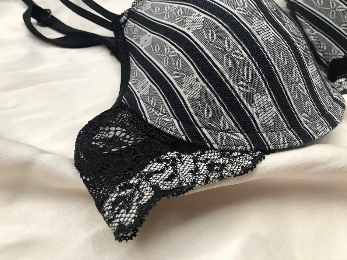 90s Italian Designer Bra: Striped Floral, Silver Lace, 34B - Etsy