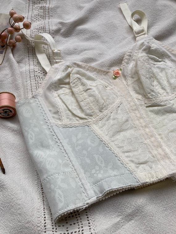Vintage White Lace Bullet Longline Bra Corset Bustier… Gem