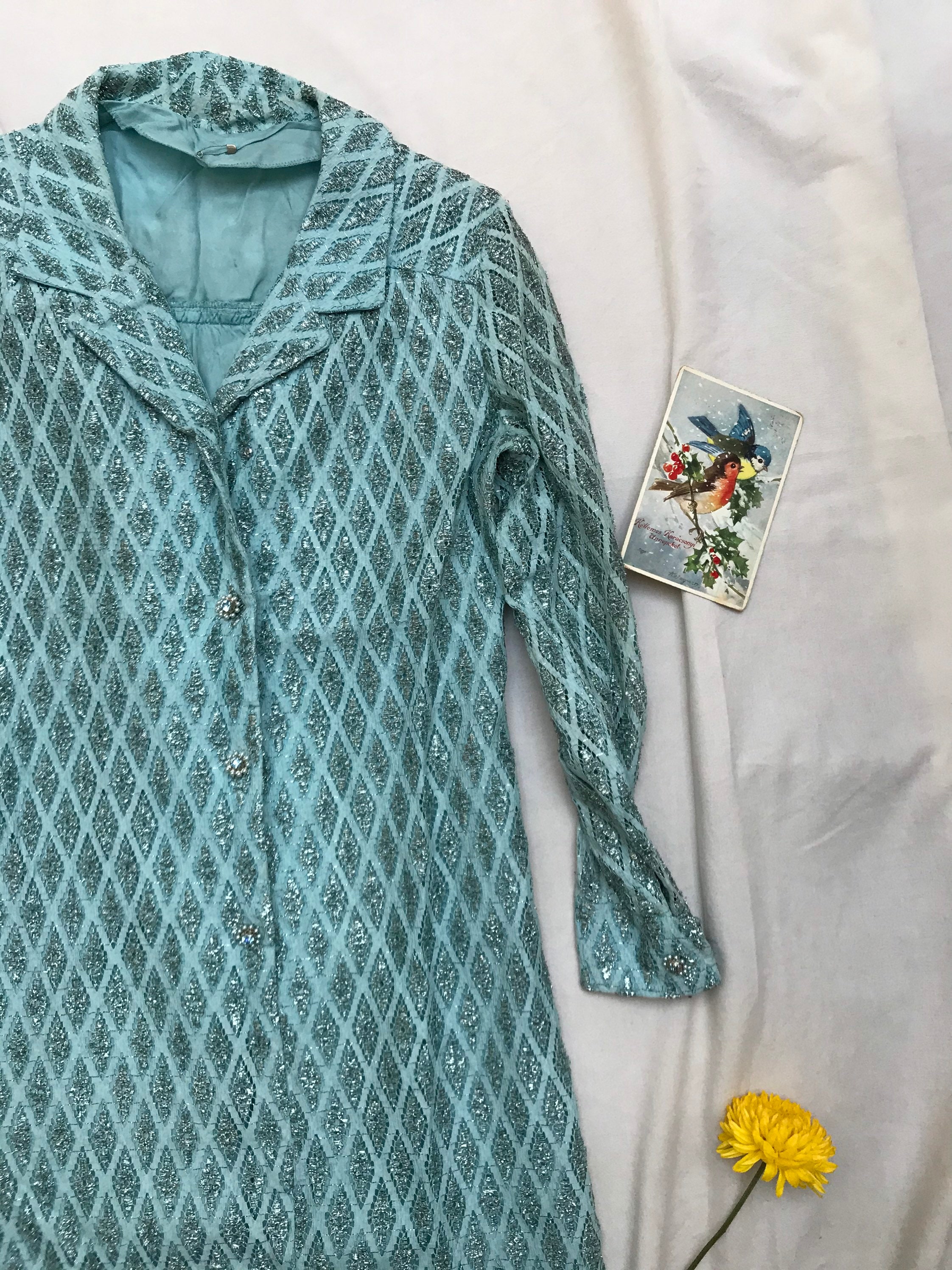 Vintage 60s 1960s metallic baby blue silver pearl geometrical | Etsy