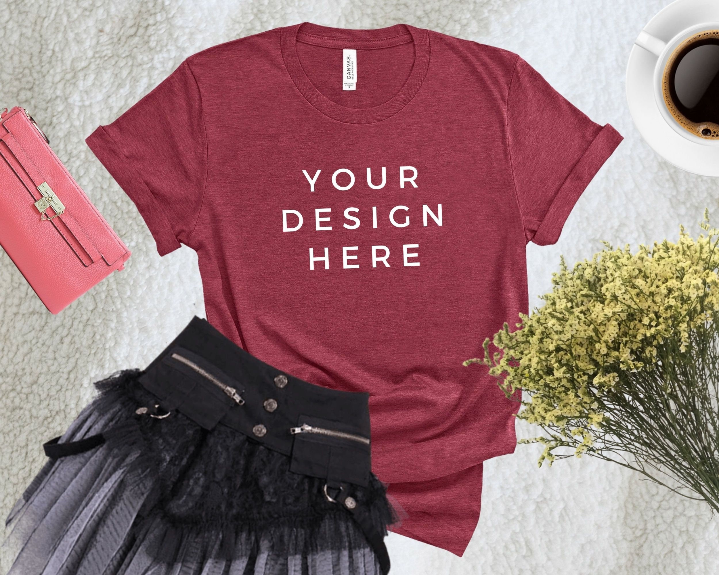 Bella Canvas 3001 Mockup Heather Raspberry, BC3001 Flat Lay Unisex T ...
