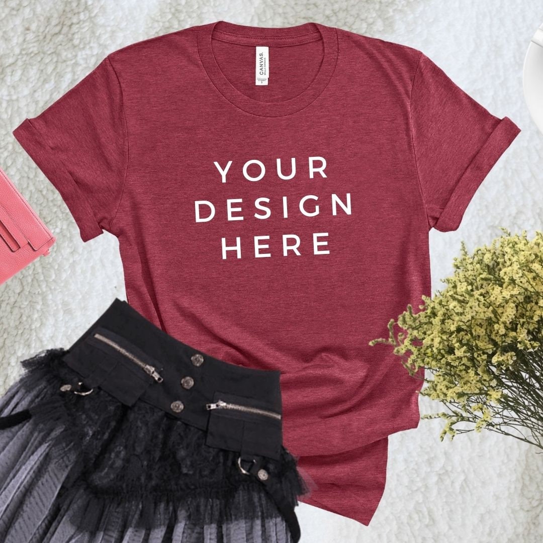 Bella Canvas 3001 Mockup Heather Raspberry, BC3001 Flat Lay Unisex T ...