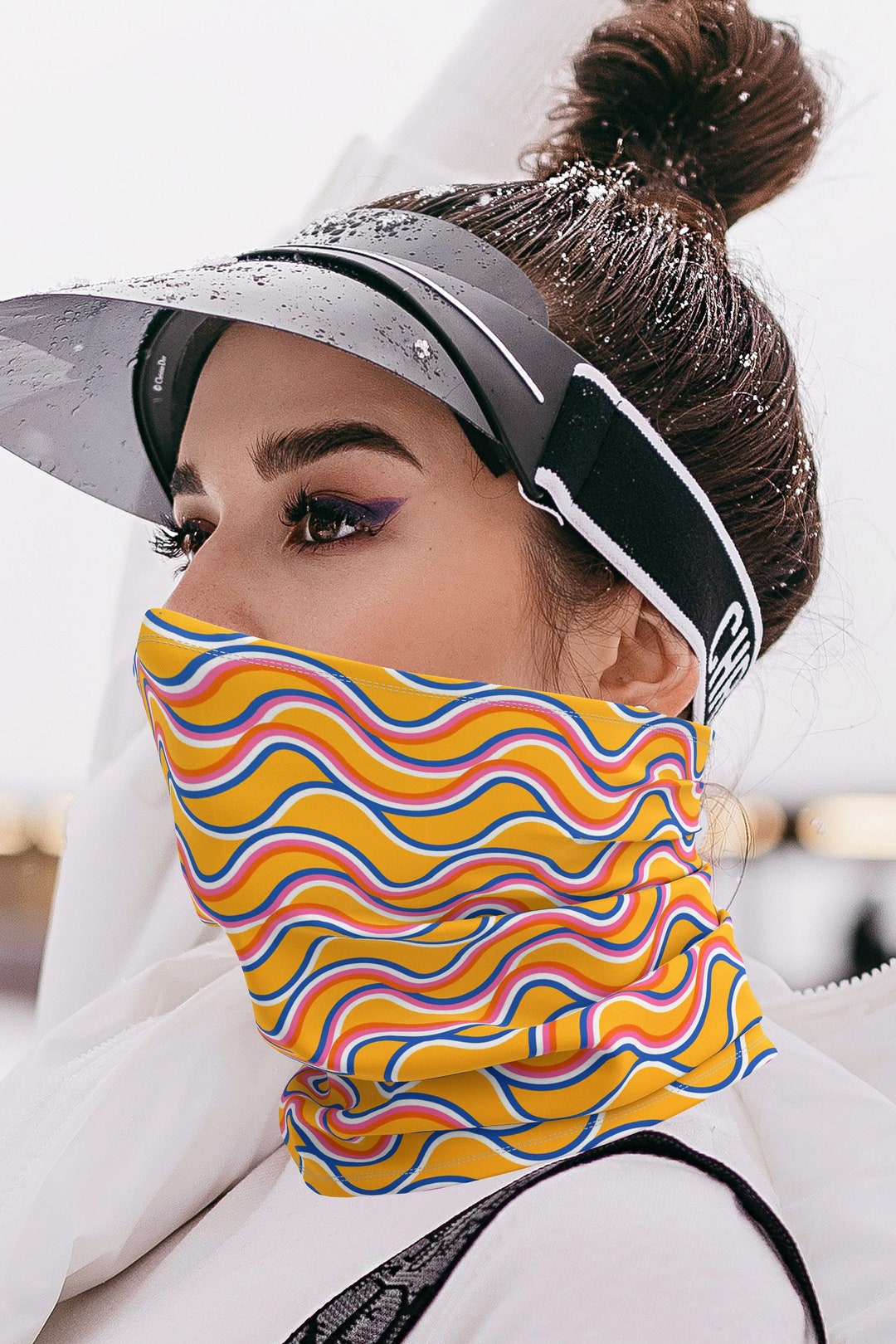 Retro Wave Abstract Pattern Winter Neck Warmer Scarf for Women, Outdoor ...