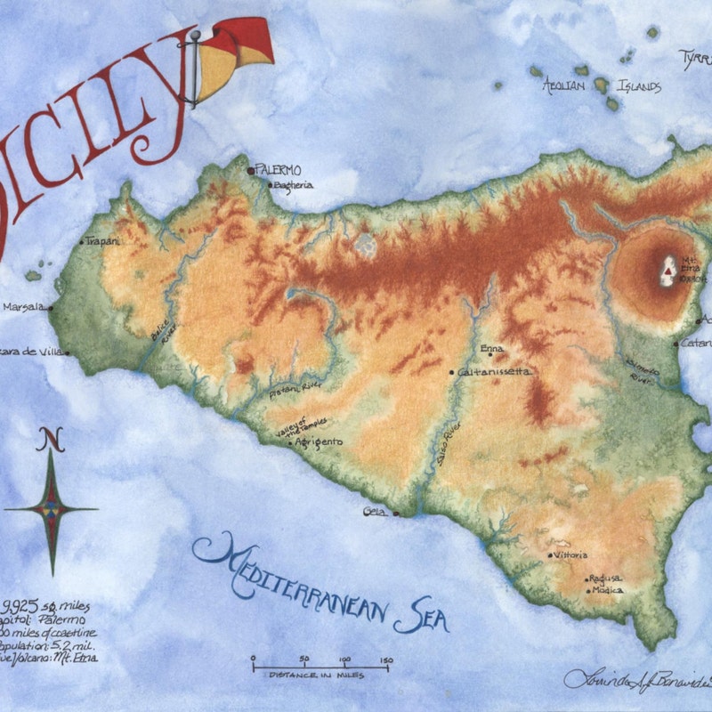 Map of Sicily - Etsy