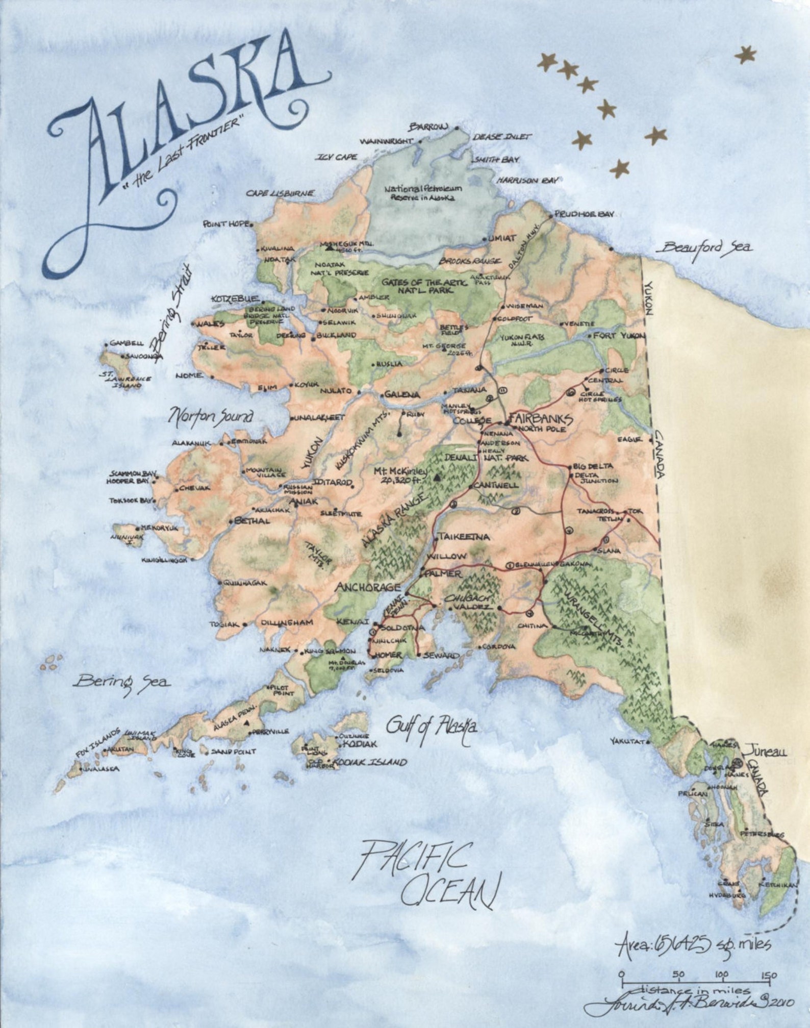 State of Alaska Map, Watercolor, Colored Pencil, Art, Illustration ...