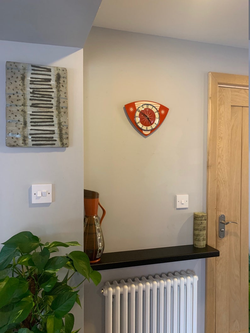 Midcentury Atomic Wall Clock: Tomato Red Lucite Formica, Jetsons Style ...
