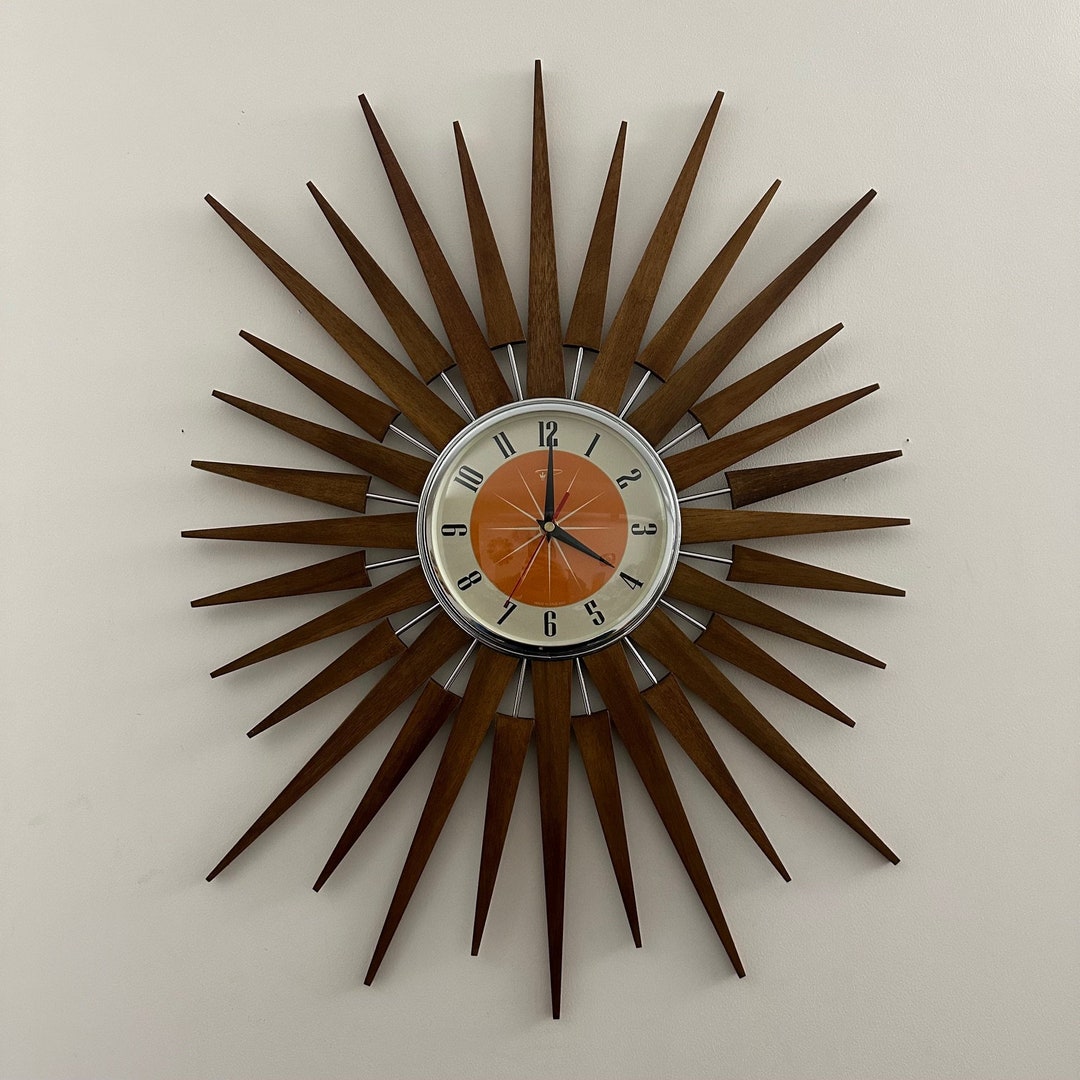 Large 27 X 21 Hand Made Mid Century Seth Thomas Style Starburst Clock ...