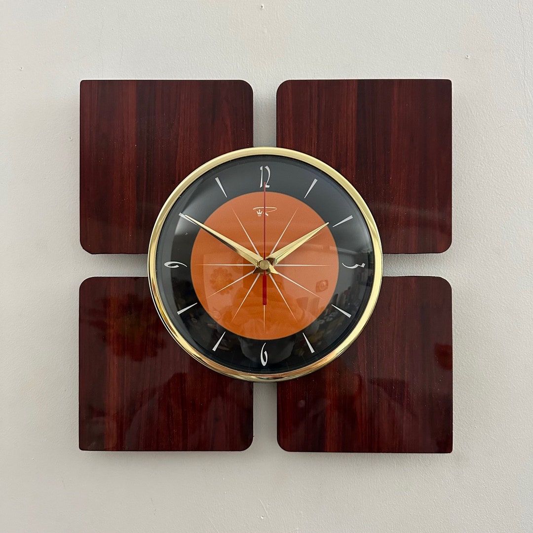 Silent 1970's Style Royalexe Laminate Wall Clock in Faux Dark Walnut ...