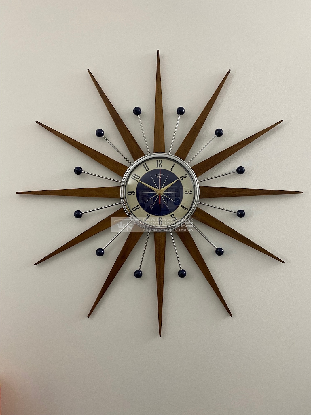 Royale Starburst Wall Clock Mid Century Modern Style Chrome Frame ...