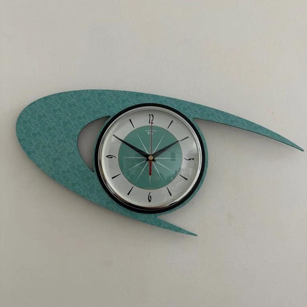 Mid Century Modern Atomic Boomerang Wall Clock in Aquastone Retro 50s ...