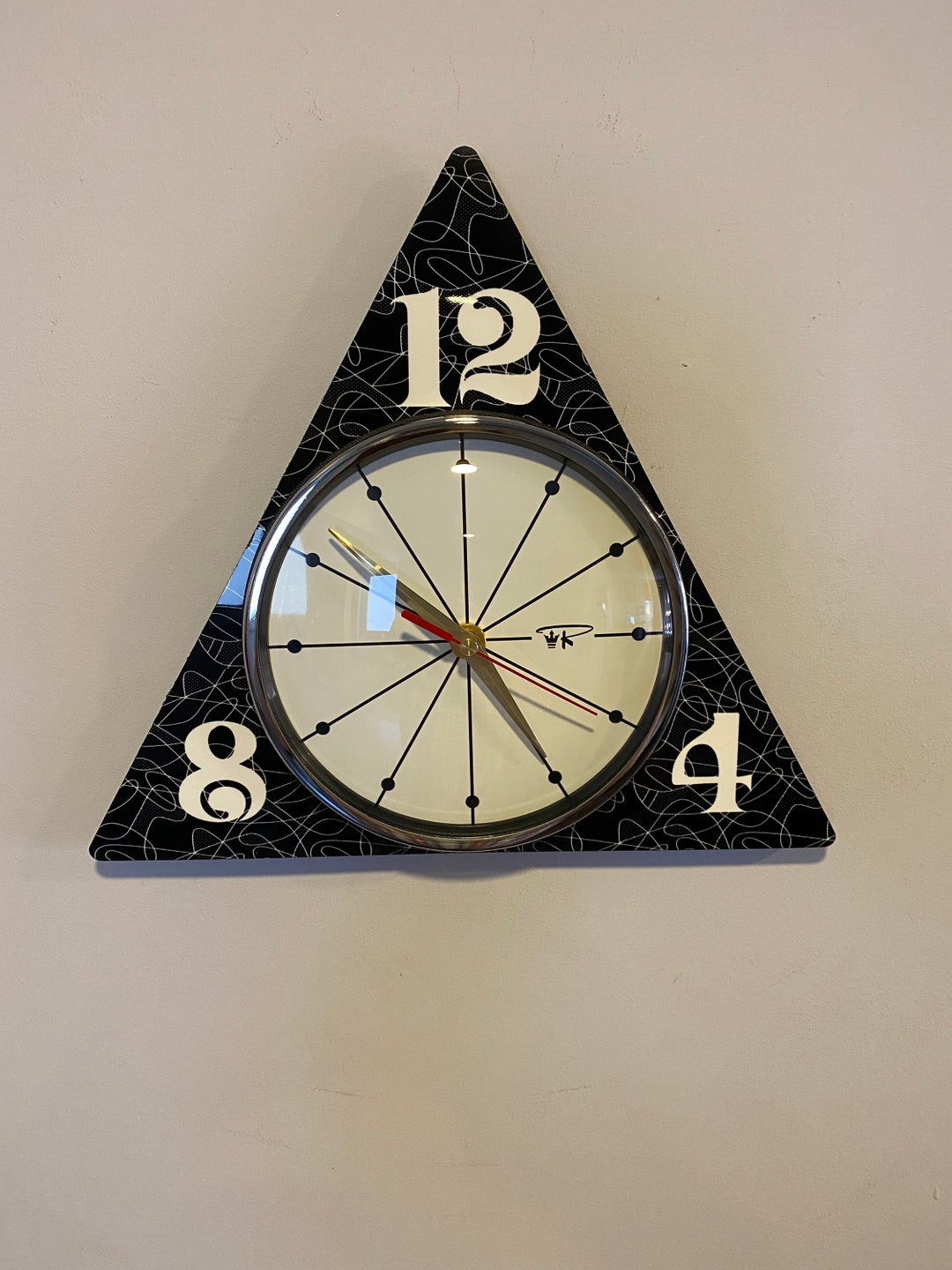 Handmade Triangular Formica Wall Clock: Midcentury Atomic Naugahyde ...