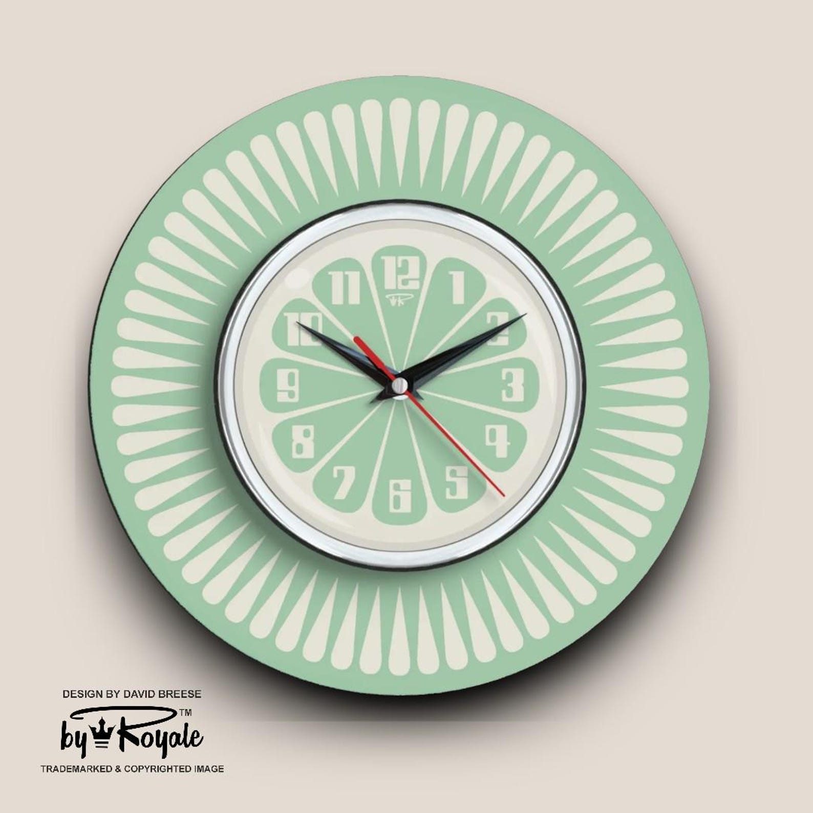 Wall Clock Mid-century Modern: Handmade Royalexe 1970s Segment Mint ...