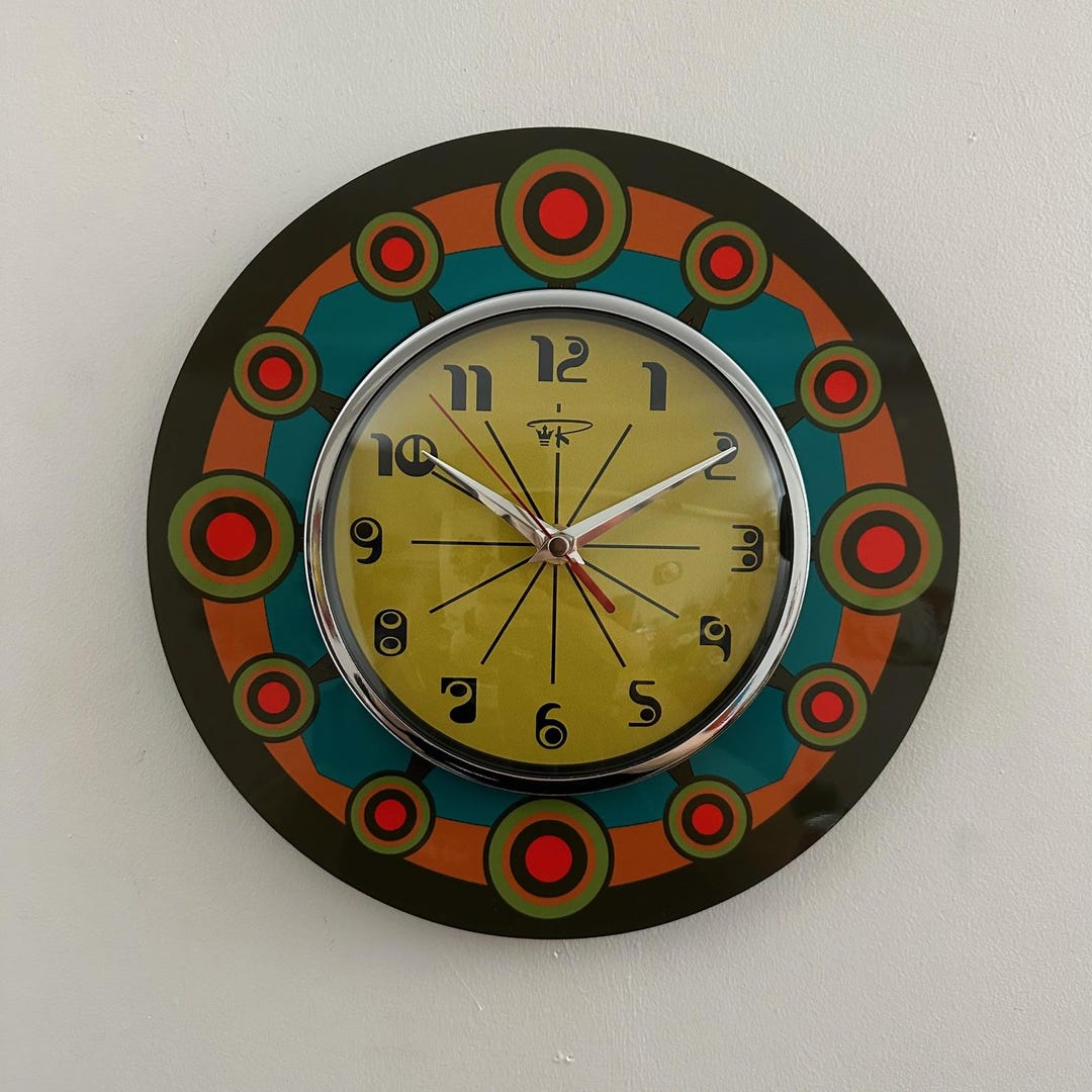 Handmade 1970s Style Wall Clock: Olive, Teal, Orange, and Yellow - Etsy