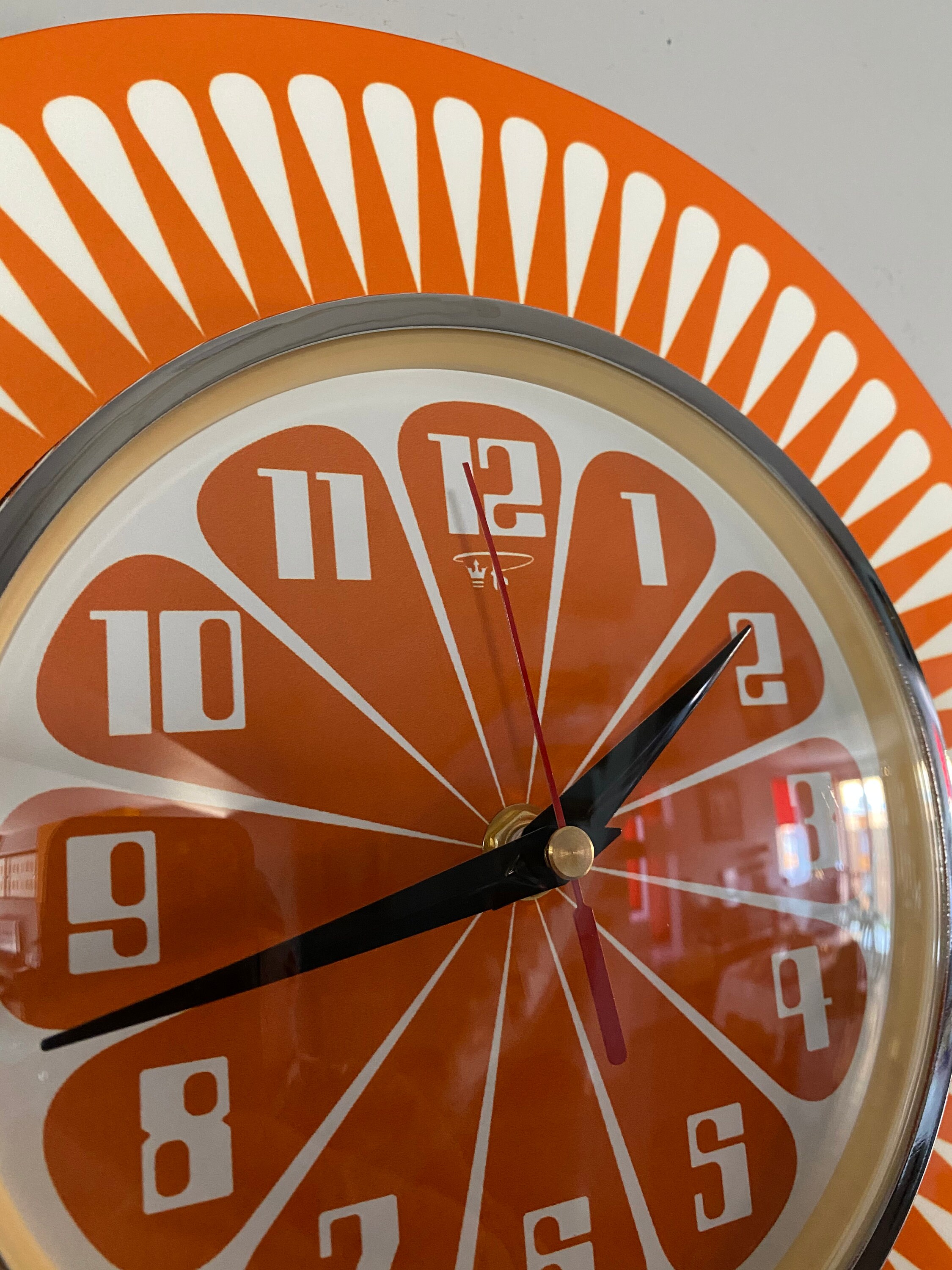 Silent 1970's style Sunburst Orange Wall Clock in Orange & | Etsy