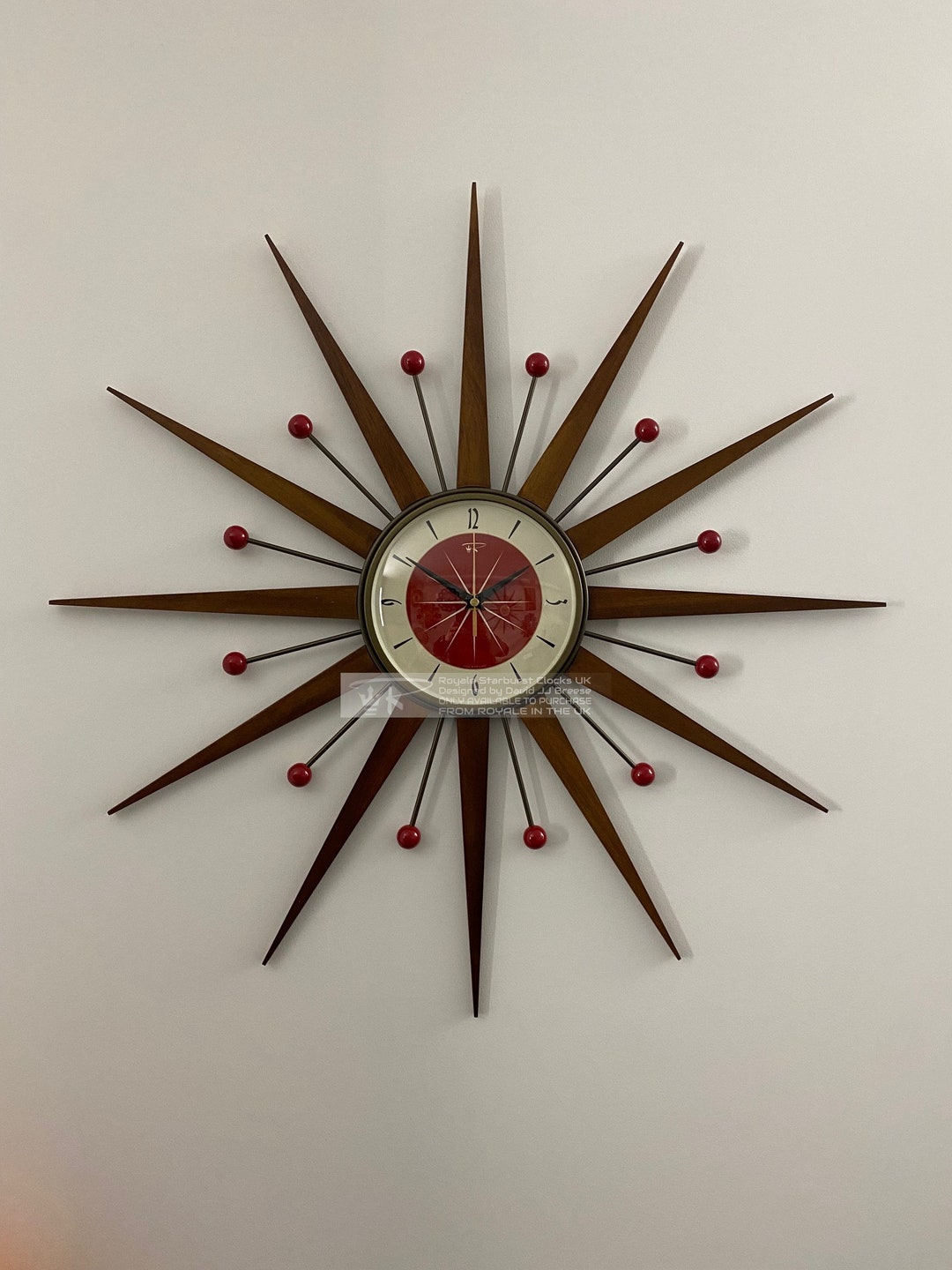 Royale Starburst Wall Clock Mid Century Modern Style Antique Bronze ...