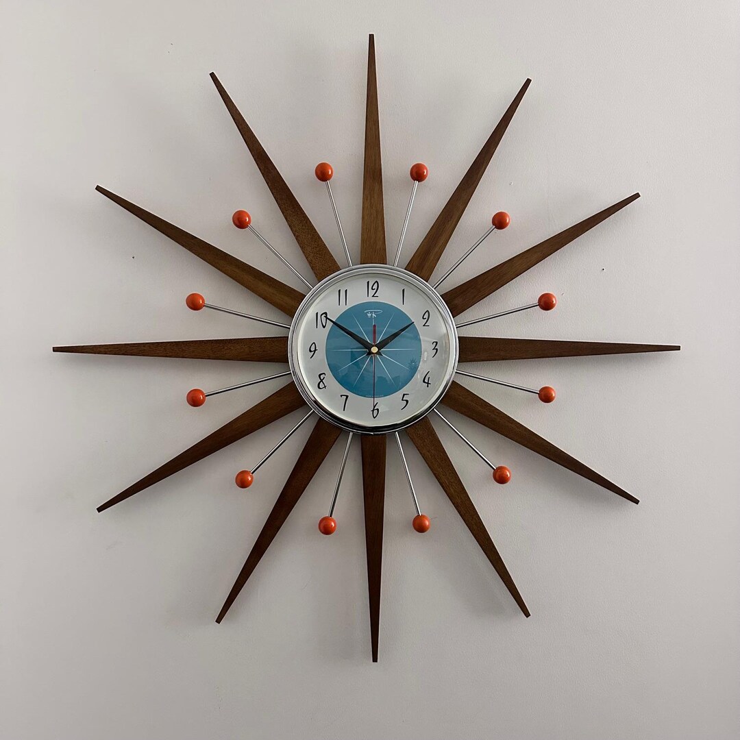 Royale Starburst Wall Clock Mid Century Modern Style Chrome Frame ...