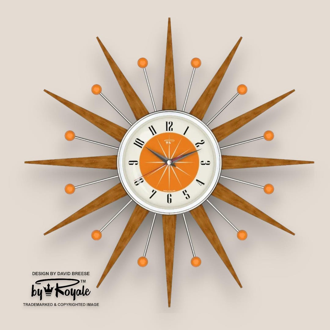 Mid Century Modern Starburst Clock: Teak Rays & Atomic Balls 21" Choice ...