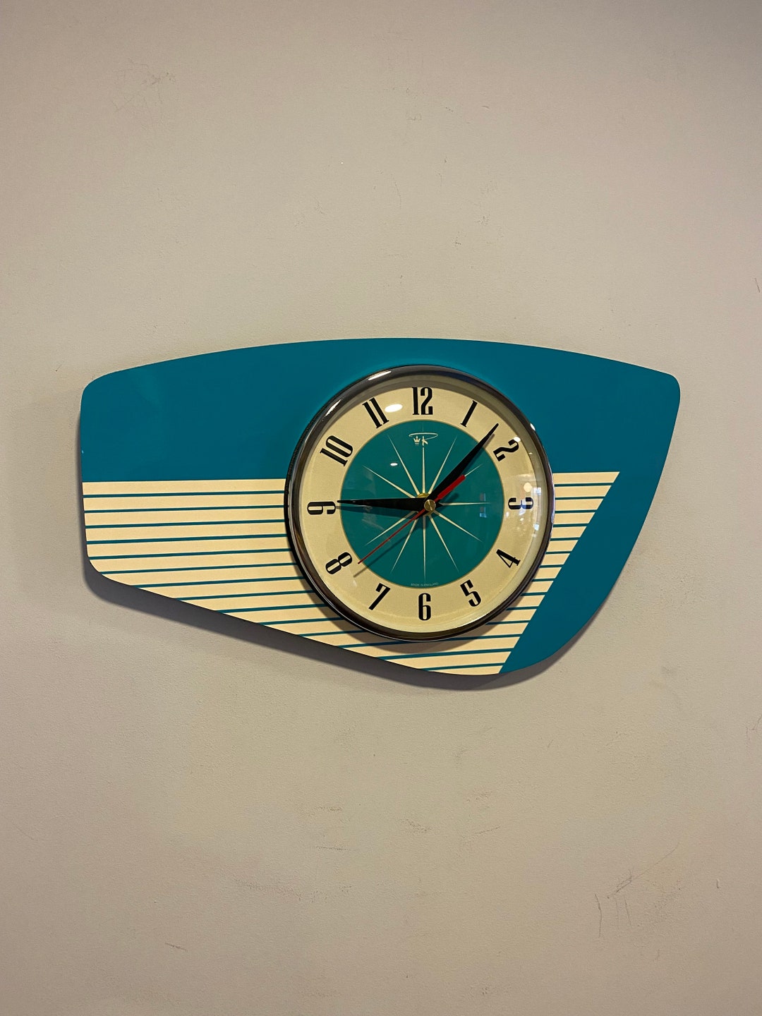 Handmade Turquoise & Cream Laminate Wall Clock From Royale - Midcentury ...