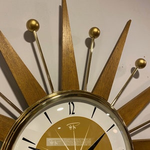 Royale Starburst Wall Clock Mid Century Modern Style Goldtone Frame ...