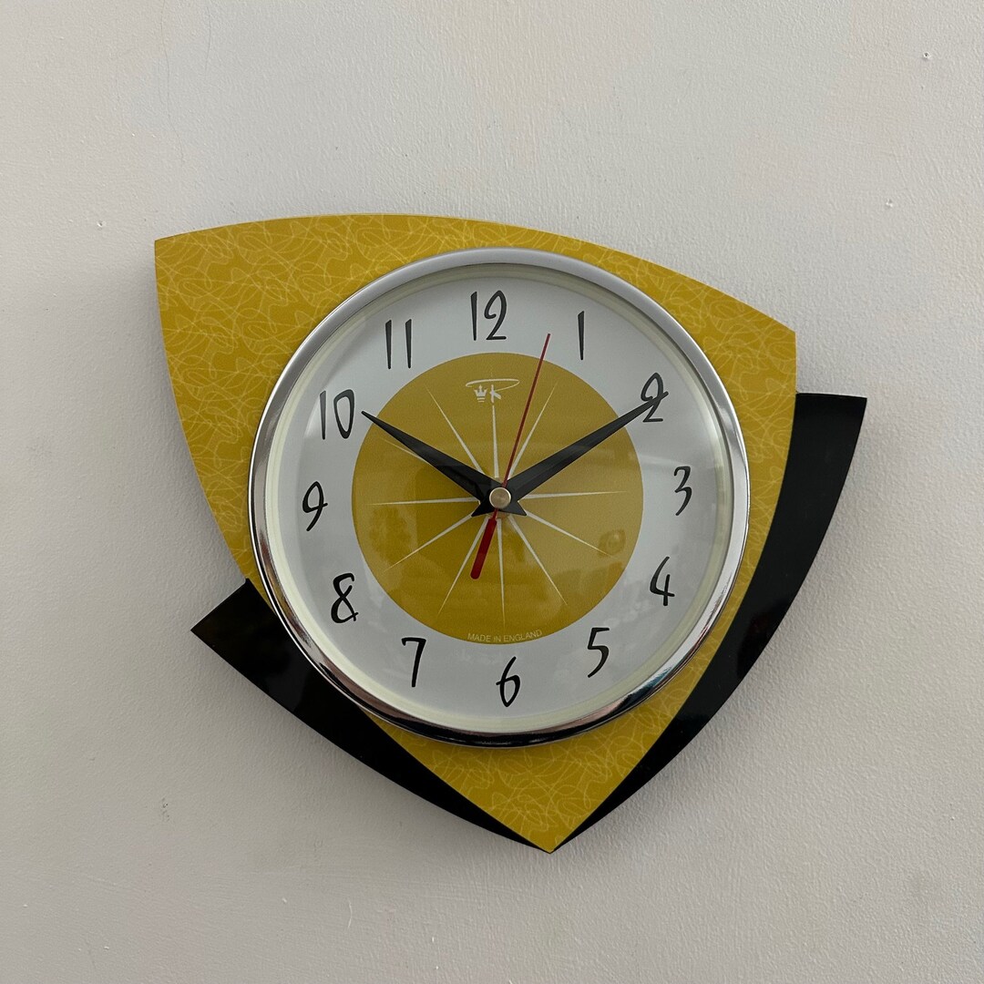 Mid Century Modern Style Royale Laminate Caravan Wall Clock Yellow ...