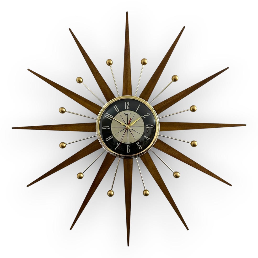 Mid Century Starburst Wall Clock by Royale - the Welby in Black and ...
