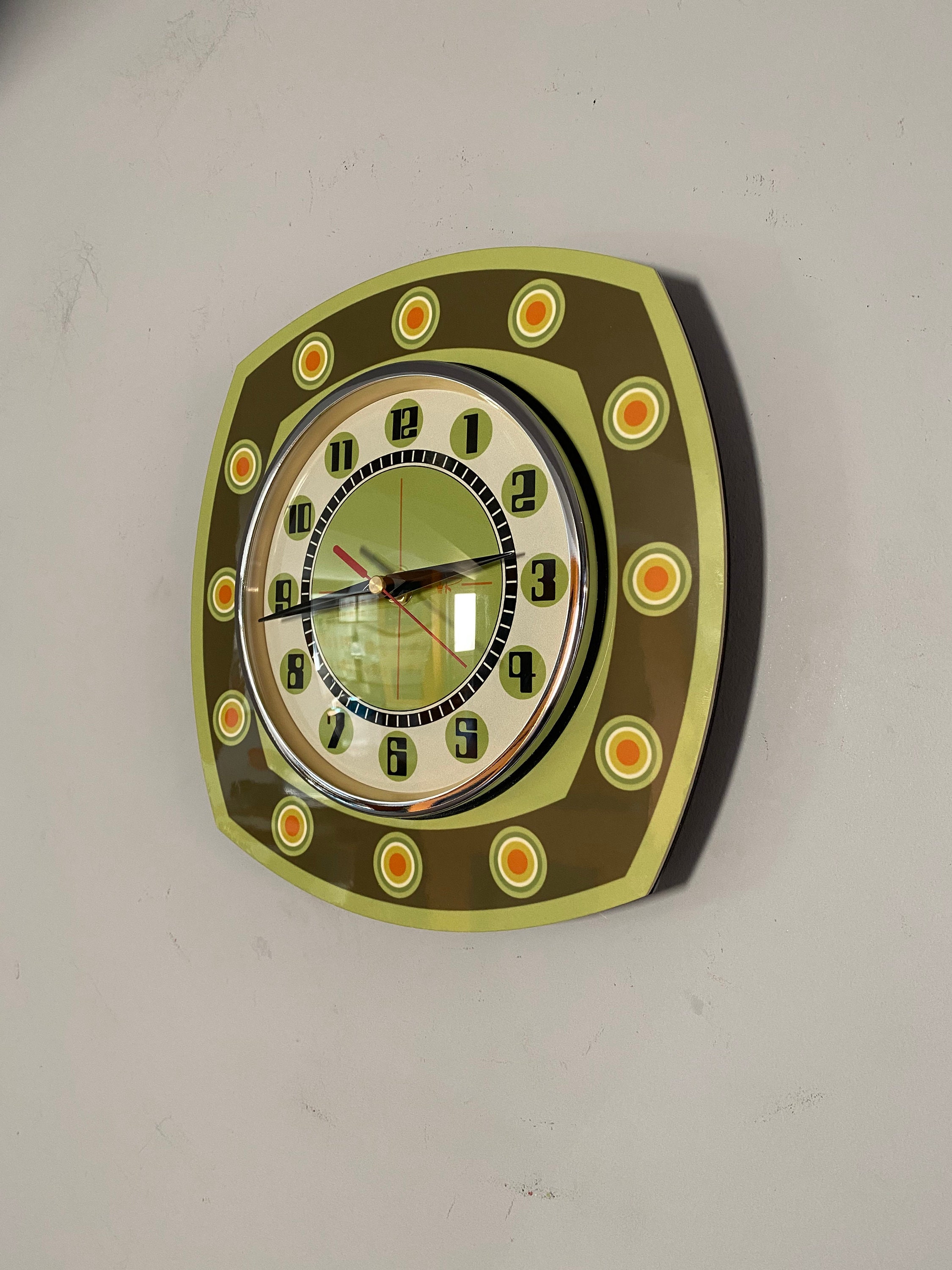 Handmade 1970's Style Formica Wall Clock in Avacado & - Etsy UK