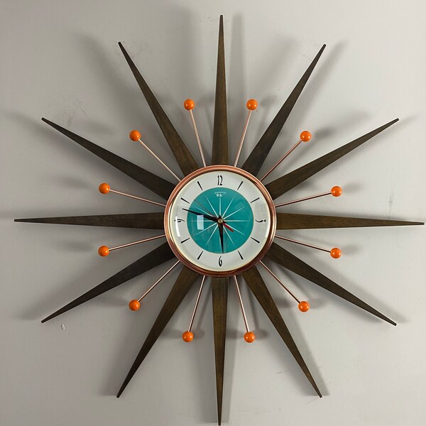 Turquoise Sunburst Clock - Etsy