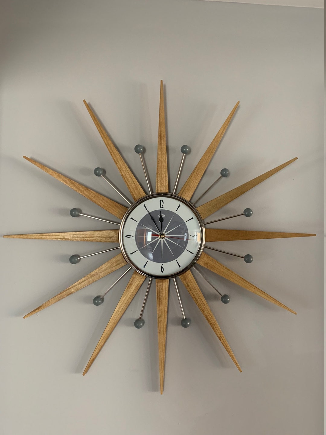 27 Inch Hand Made Mid Century Style Starburst Clock by Royale, Dove ...
