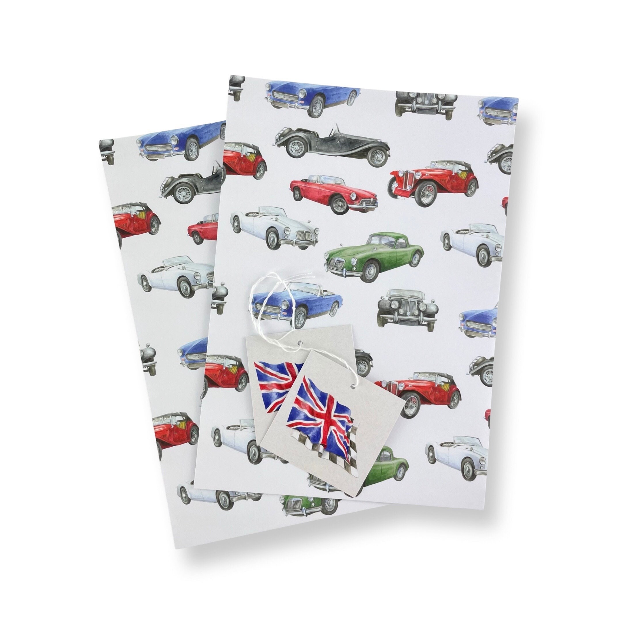 MG Classic Vintage Car Gift Wrapping 2 Sheets With Co-ordinating Gift ...