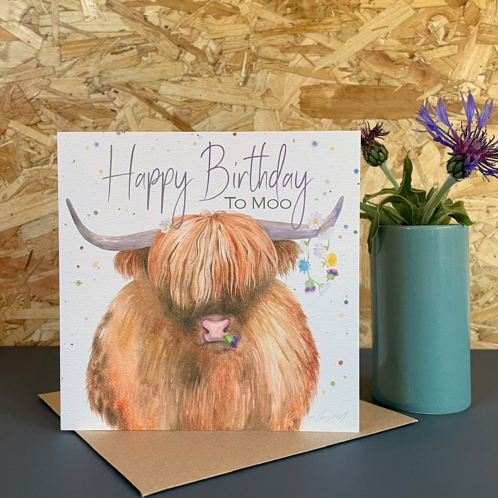 Highland Cow Birthday Card: Watercolor Heiland Coo With Flowers - Etsy