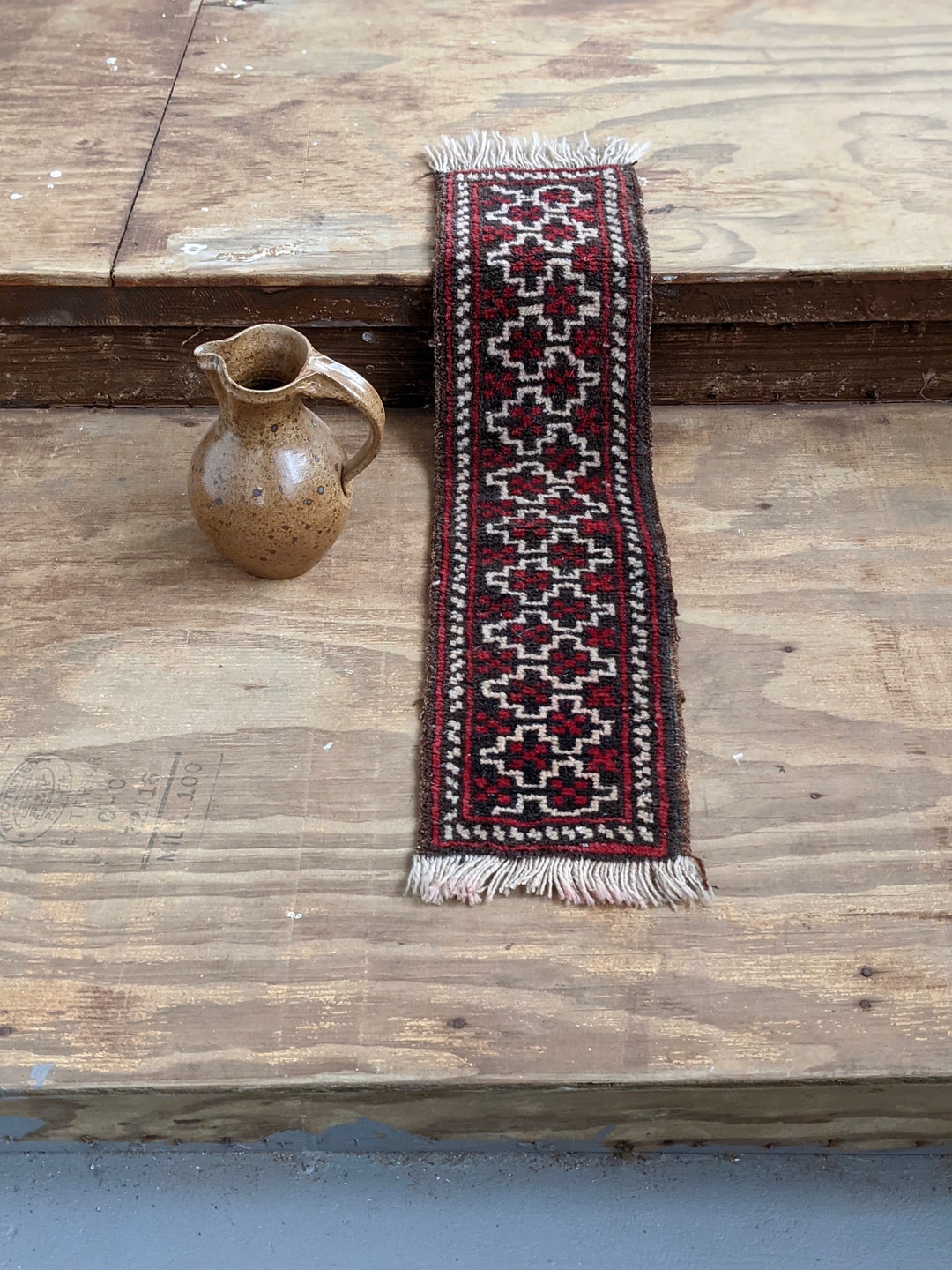 2.5' Vintage Wool Runner Tapestry Wall Hanging Dark Red | Folk Art ...