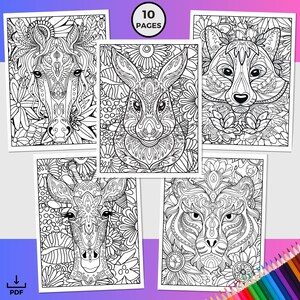 ZENTANGLE ANIMALS, Printable Stress Relief, Coloring Book Pages for ...
