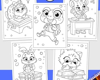BACK to SCHOOL ANIMALS Coloring Pages, Instant Download, Back to School ...