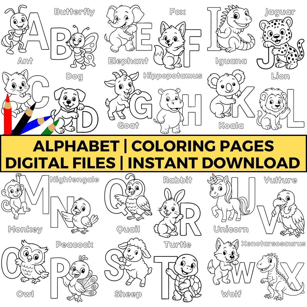 Alphabet Coloring Bundle, A–Z Animal Letters + A–Z Object Letters, 4 ...