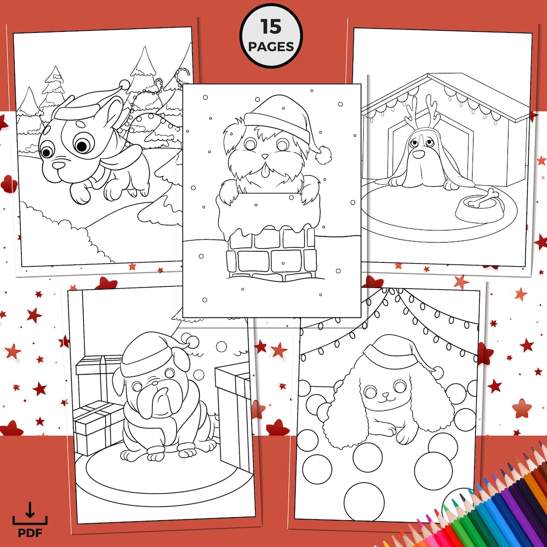 CHRISTMAS CATS & DOGS Coloring Pages, Instant Download, Christmas ...