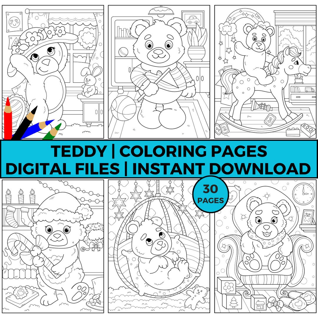 Cute Teddy Bear Coloring Pages | Printable Bears in Fun Scenes for Kids ...