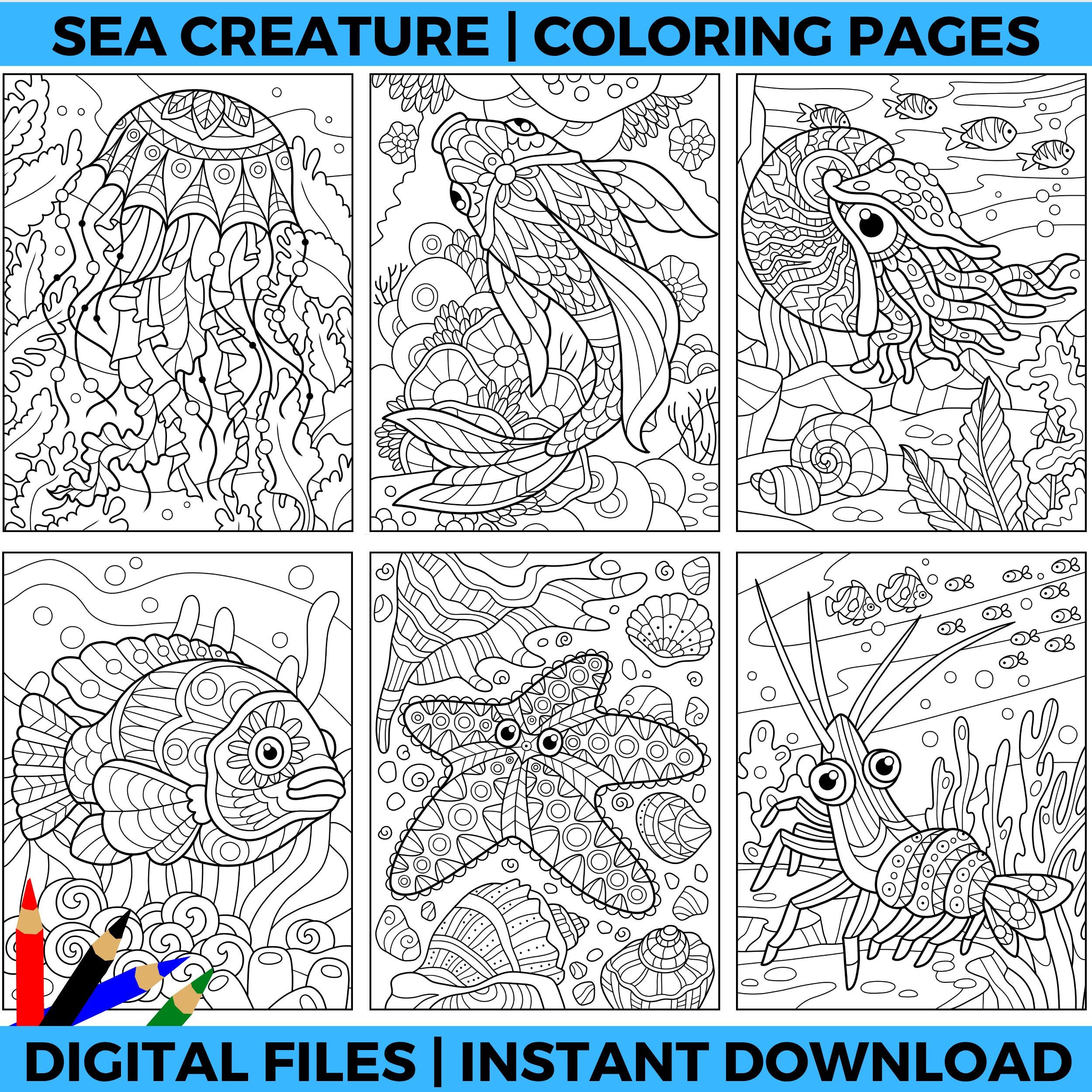 SEA CREATURES Coloring Pages, Ocean Animals Printable Coloring Sheet ...