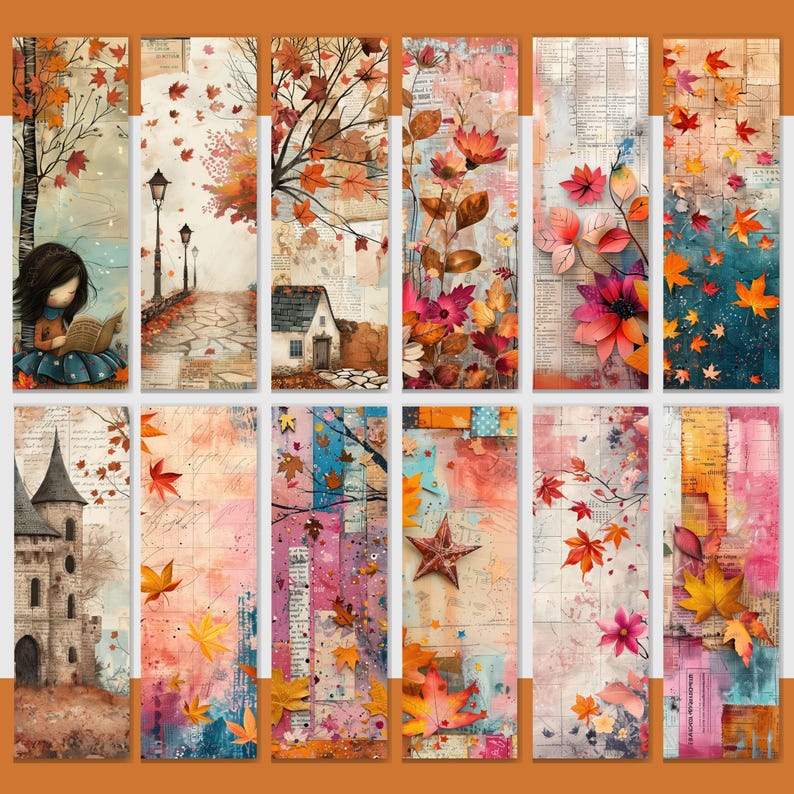 16 AUTUMN Bookmarks, Digital Printable Bookmarks, Digital Bookmark ...