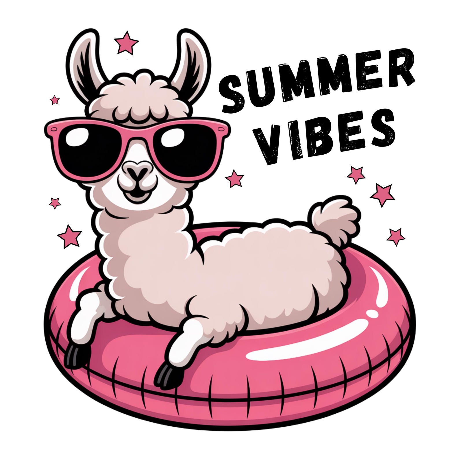 Llama Summer Vibes PNG, Cute Llama With Sunglasses on Inner Tube, Pink ...
