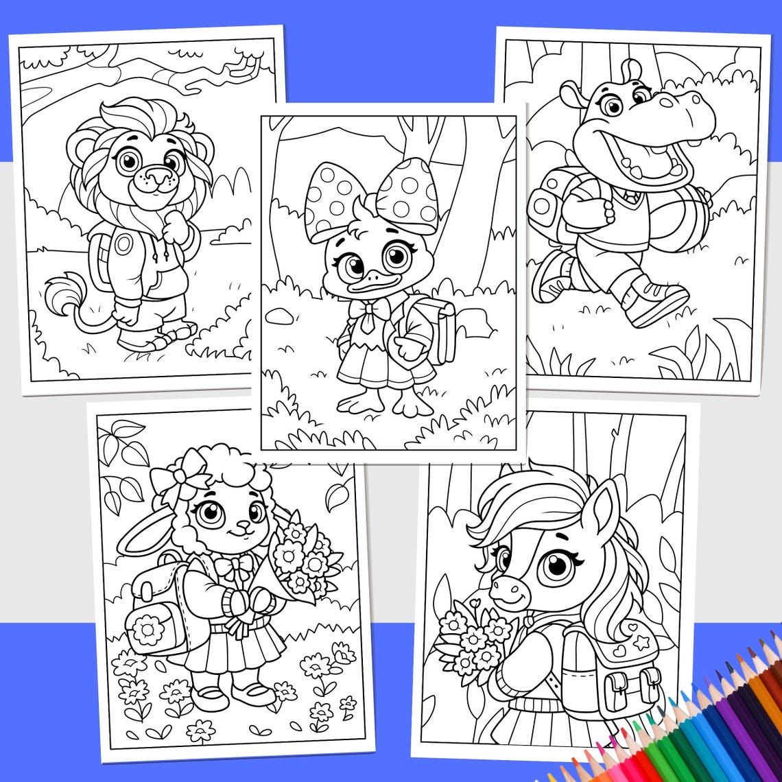 BACK to SCHOOL ANIMALS Coloring Pages, Instant Download, Back to School ...