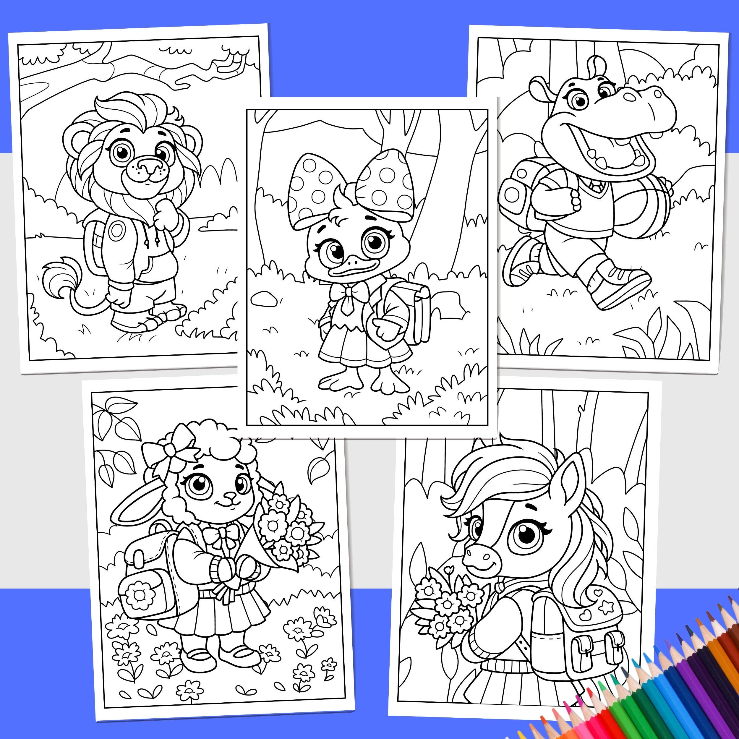 BACK to SCHOOL ANIMALS Coloring Pages, Instant Download, Back to School ...