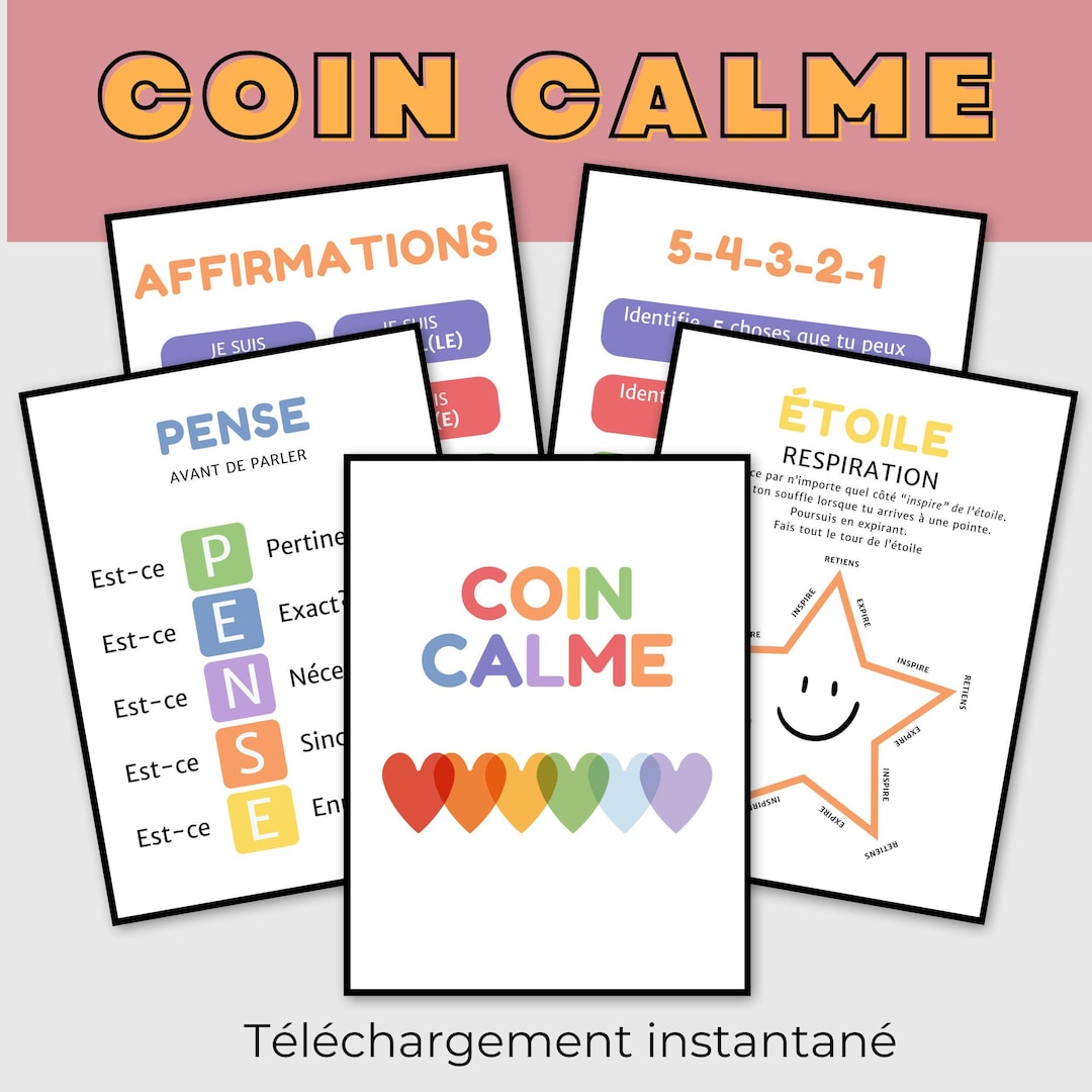 Set of 17 CALMING CORNER POSTERS, Printable Feelings Chart, Breathing ...