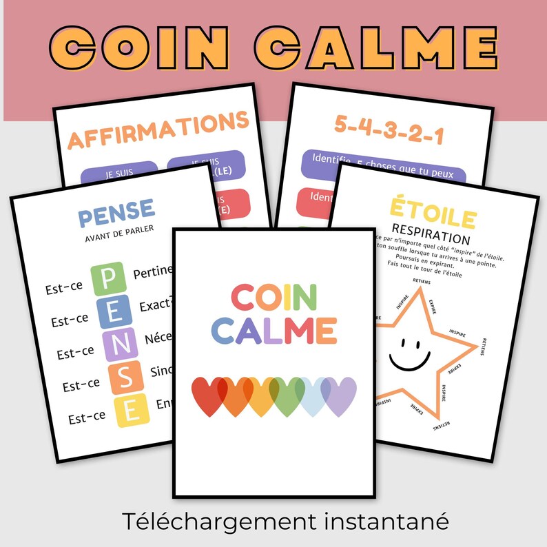 Set of 17 CALMING CORNER POSTERS, Printable Feelings Chart, Breathing ...