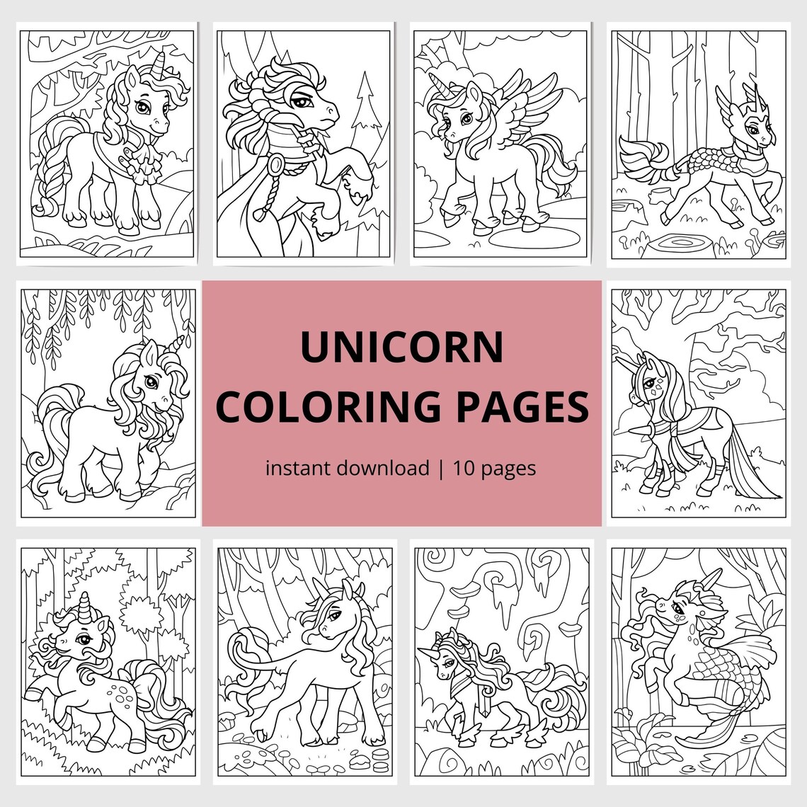 UNICORN Coloring Pages, Instant Download, Kids Camp Coloring Pages ...