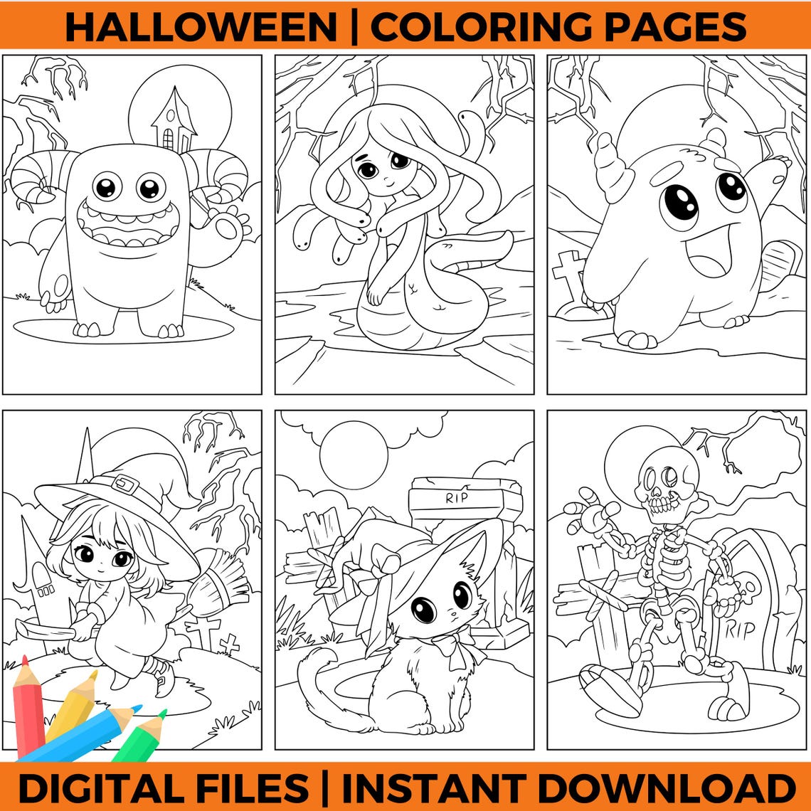 HALLOWEEN Coloring Pages, Instant Download, Halloween Coloring Pages ...