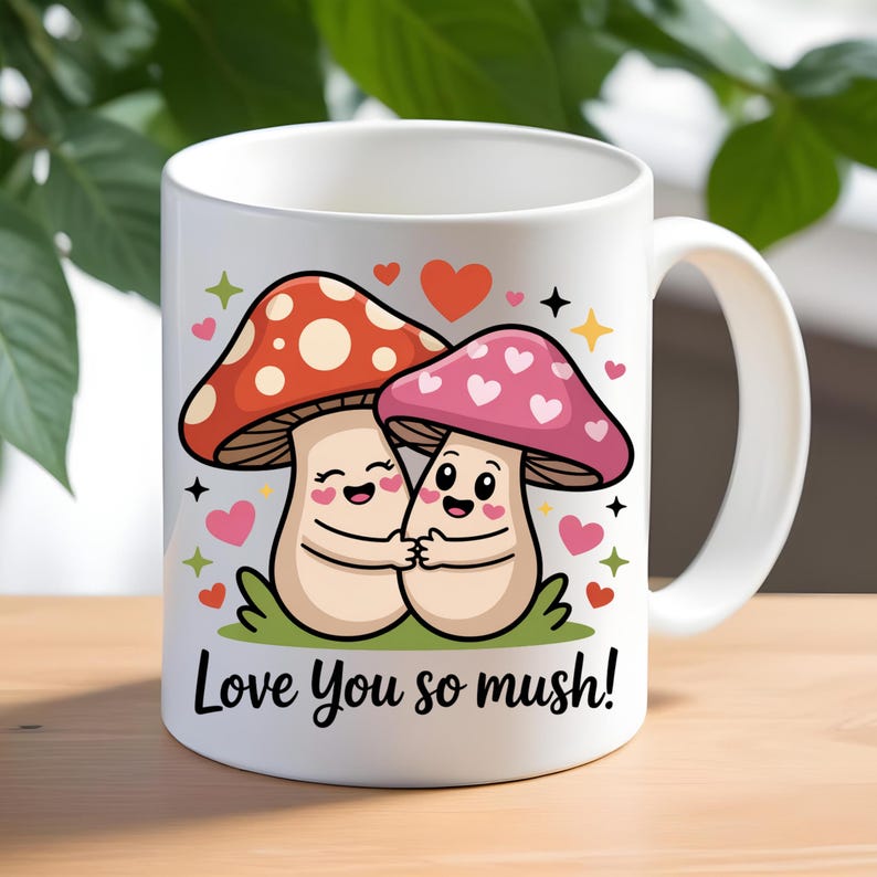 I Love You so Mush PNG, Cute Mushrooms Hugging Clipart, Funny Romantic ...